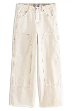 NEXT Raw Hem Wide Leg Carpenter Jeans - Neutral