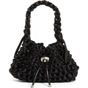 JIMMY CHOO Small Cinch Satin Bucket Bag - Black/ Antique Silver
