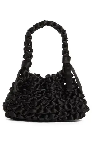 JIMMY CHOO Small Cinch Satin Bucket Bag - Black/ Antique Silver
