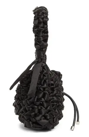 JIMMY CHOO Small Cinch Satin Bucket Bag - Black/ Antique Silver