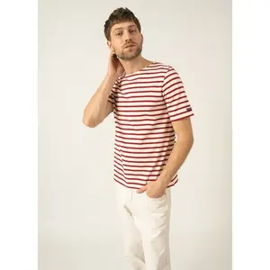 Saint James Levant Moderne Breton Stripe Short Sleeve Shirt - Ecru/maroon