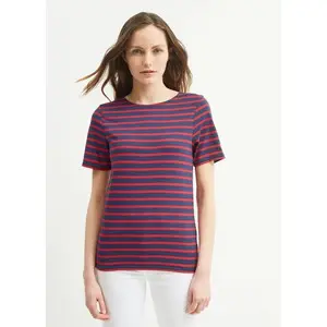 Saint James Levant Moderne Breton Stripe Short Sleeve Shirt - Navy/red