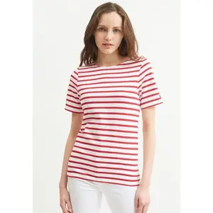 Saint James Levant Moderne Breton Stripe Short Sleeve Shirt - White/red