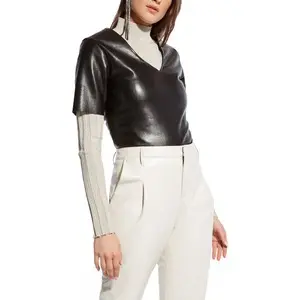 AS By DF Felicity Recycled Leather V-neck Top - Black