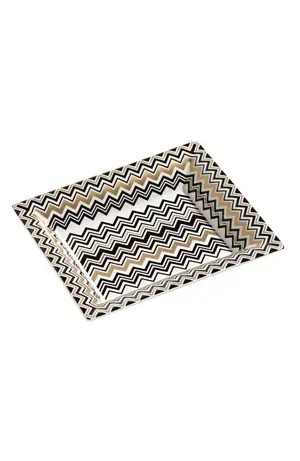 MISSONI HOME TABLEWARE Tray Zig Zag Rectangular Large In Luxury Box Gold 8.5" X 6.75 - Multicolor