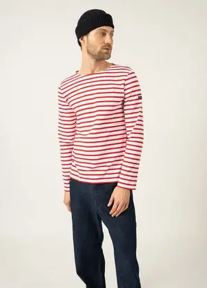 Saint James Minquiers Moderne Striped Shirt - White/red