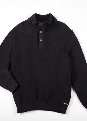 Saint James Bourboule Buttoned High Neck Sweater - Navy
