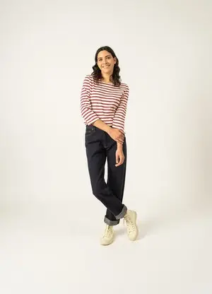 Saint James Galathee Ii 3/4 Sleeve Breton Striped Top - Ecru/maroon