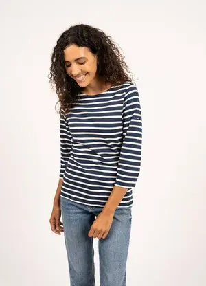 Saint James Galathee Ii 3/4 Sleeve Breton Striped Top - Navy/ecru