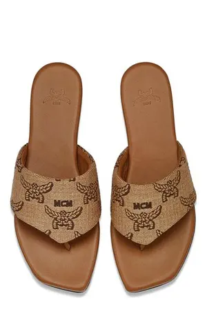 Mcm Lauretos Raffia Jacquard Flat Sandals