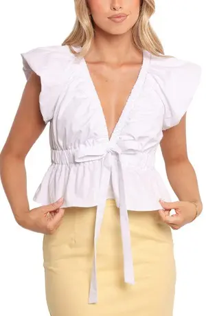 PETAL & PUP Cotton Drawstring Waist Peplum Top