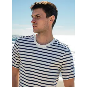Saint James Plouiderbreton Crew Neck T-shirt Ecru/navy