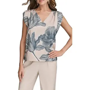 Donna Karan New York Printed Sleeveless Top - Sand Combo