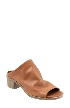 BUENO Leather Block Heel Slide Sandals - Dark Tan