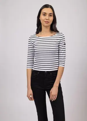 Saint James Garde-cote Iii Uv Fabric Breton Striped Top - White/black