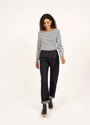 Saint James Minquidame Breton Long Sleeve Striped Shirt - Ecru/navy