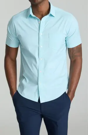 UNTUCKIT Gironde Short Sleeve Performance Button-up Shirt - Sea Blue