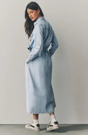 NEXT Tie Waist Long Sleeve Denim Maxi Dress