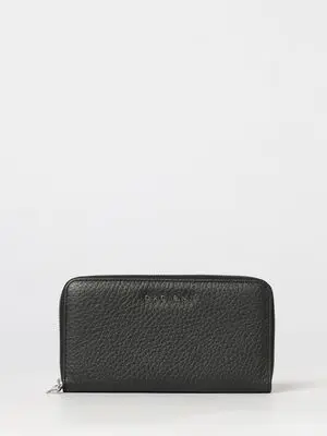 Orciani Large Continental Wallet In Hammered Leather With Zip-around Closure - Black