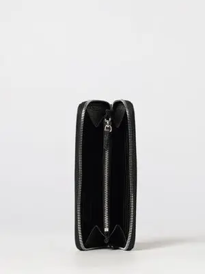 Orciani Large Continental Wallet In Hammered Leather With Zip-around Closure - Black