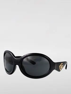 Dolce & Gabbana Oval Sunglasses With Gold Tone Dg Logo - Black