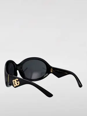 Dolce & Gabbana Oval Sunglasses With Gold Tone Dg Logo - Black