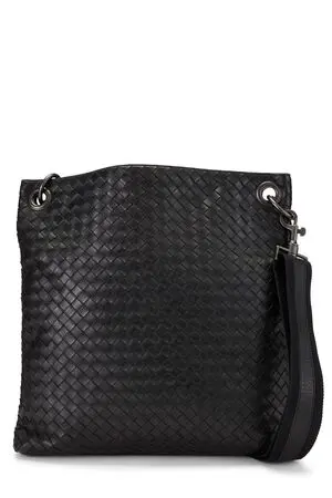 Bottega Veneta Intrecciato Flat Messenger Bag - Black