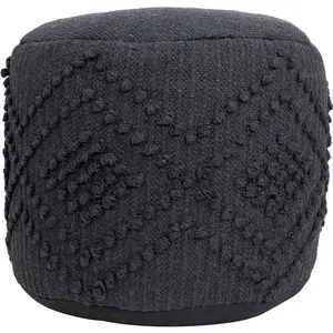 NORTHLIGHT Woven Cotton Textured Round Pouf14" - Gray