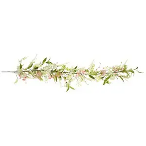 NORTHLIGHT Hydrangea And Berry Floral Spring Garland5' And White - Pink