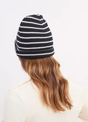Saint James Striped Wool Blend Beanie - Navy /ivory
