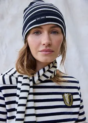 Saint James Striped Wool Blend Beanie - Navy /ivory