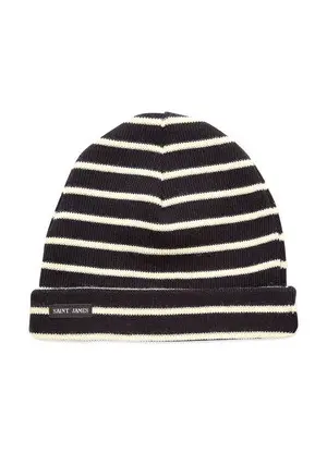 Saint James Striped Wool Blend Beanie - Navy /ivory