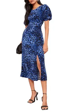 FRIENDS LIKE THESE Leopard Print Ruched Midi Dress - Blue