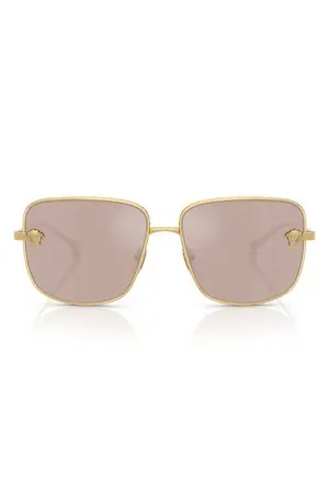 Versace 59mm Mirrored Square Sunglasses - Gold/ Light Pink Mirror Silver