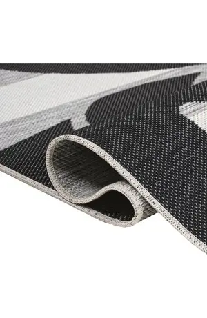 JONATHAN Y Allison Classic Beach Stripe And Monstera Leaf Indoor/outdoor Rug