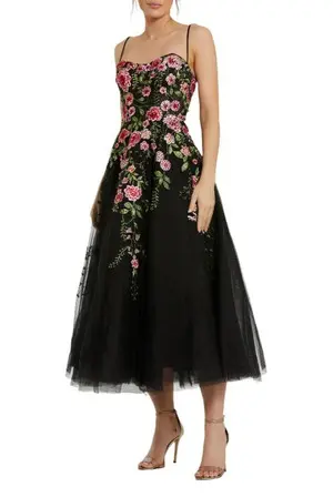 Mac Duggal Bustier Floral A-line Dress - Black Multi