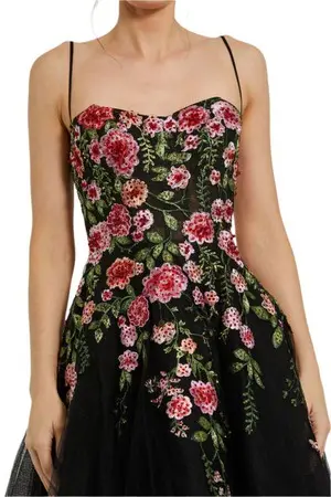 Mac Duggal Bustier Floral A-line Dress - Black Multi