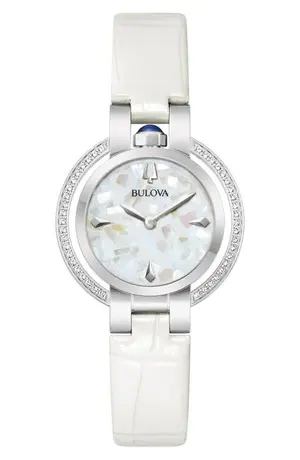 Bulova Rubaiyat Sapphire Leather Strap Watch - Silverone