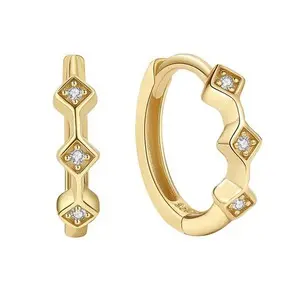 MAZIN JEWELS Triple Stone Huggie Earrings - Gold