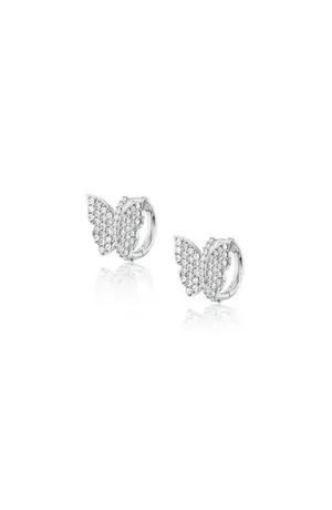 Sheryl Lowe Diamond Butterfly Huggie Earrings - Sterling Silver