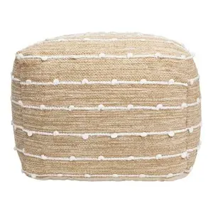 NORTHLIGHT Woven Cotton Textured Stripe Square Pouf14" - Beige