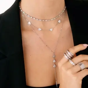 MAZIN JEWELS Pavé Heart Lariat - Silver