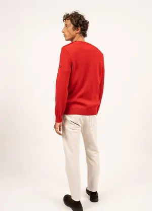 Saint James Cancale Fisherman Wool Sweater With Button Shoulder - Red