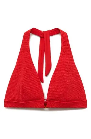 Mango Textured Bikini Top Red