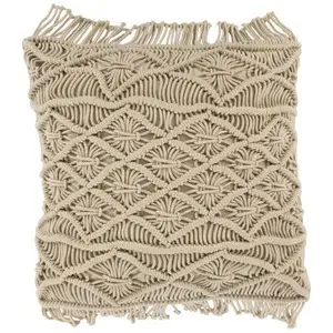 NORTHLIGHT 18" Natural Cotton Handmade Macrame Square Throw Pillow - Ivory