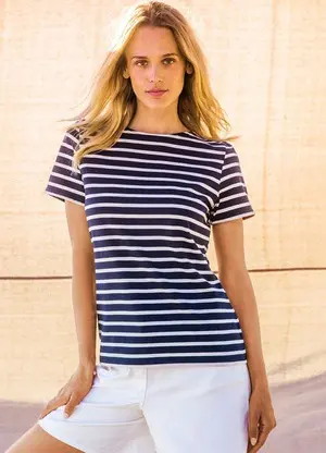 Saint James Etrille Ii Short Sleeve Breton Stripe Tee - Navy/ecru