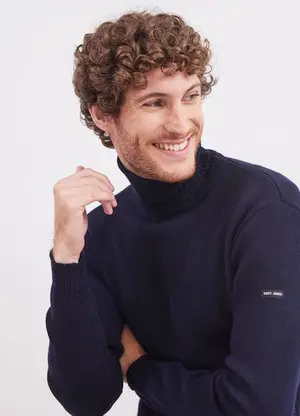 Saint James Roule Tight Fit Wool Turtleneck Breton Sweater - Navy