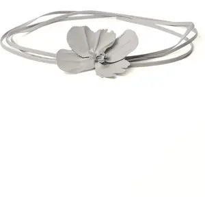 Mango Floral Leather Skinny Belt - Grey