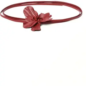 Mango Floral Leather Skinny Belt - Red