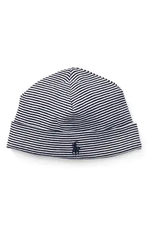 Ralph Lauren Embroidered Logo Beanie - Refined Navy Stripe
